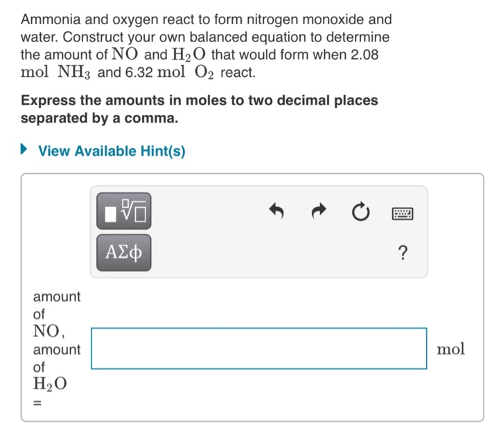 Solved Ammonia and oxygen react to form nitrogen monoxide | Chegg.com