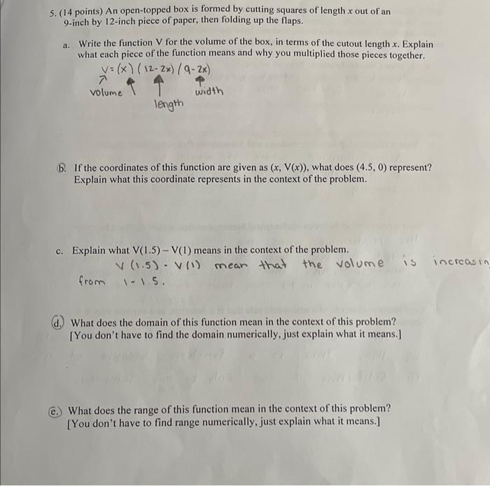 Solved 5. (14 points) An open-topped box is formed by | Chegg.com