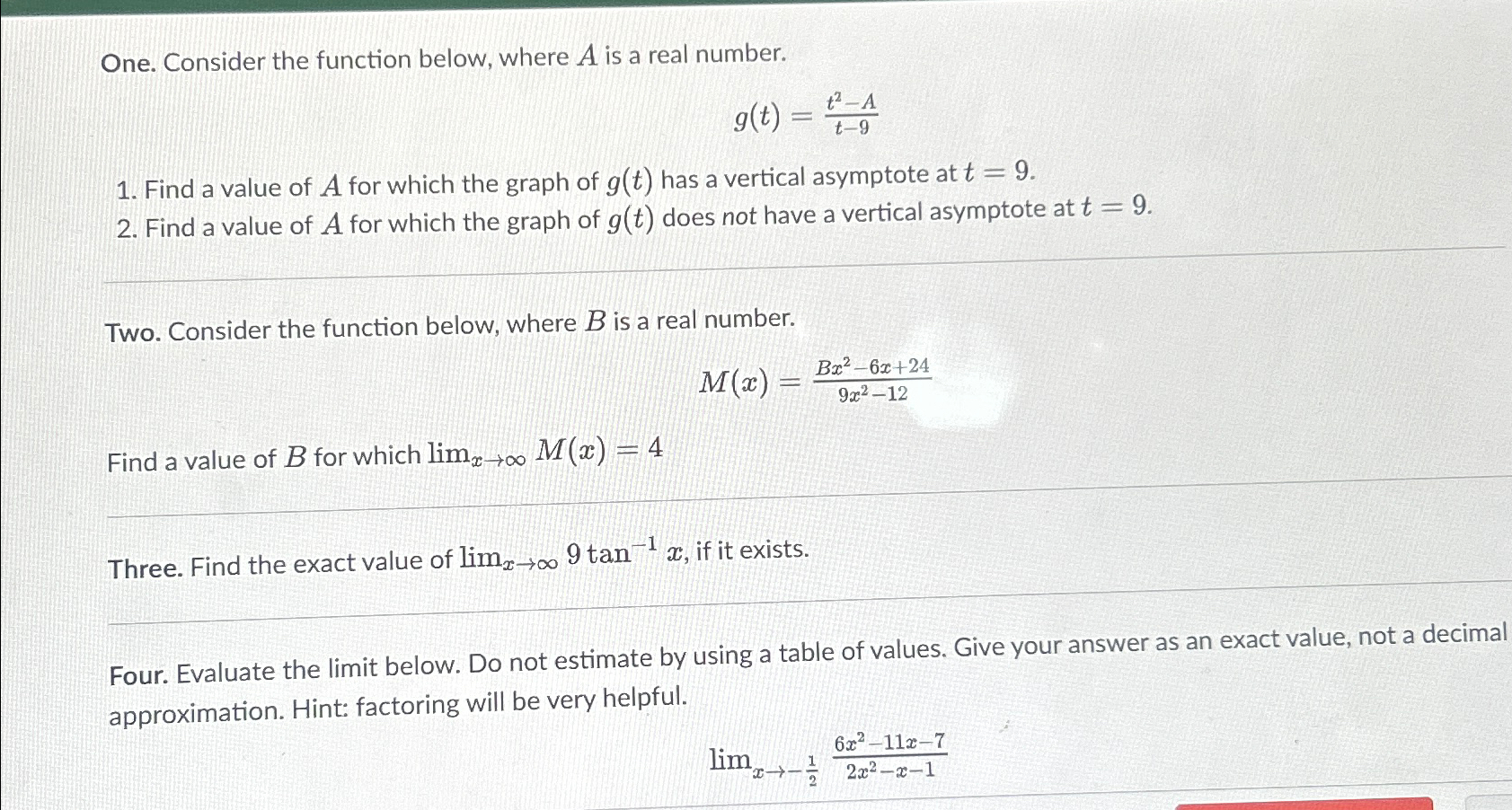 Solved One. Consider the function below, where A ﻿is a real | Chegg.com