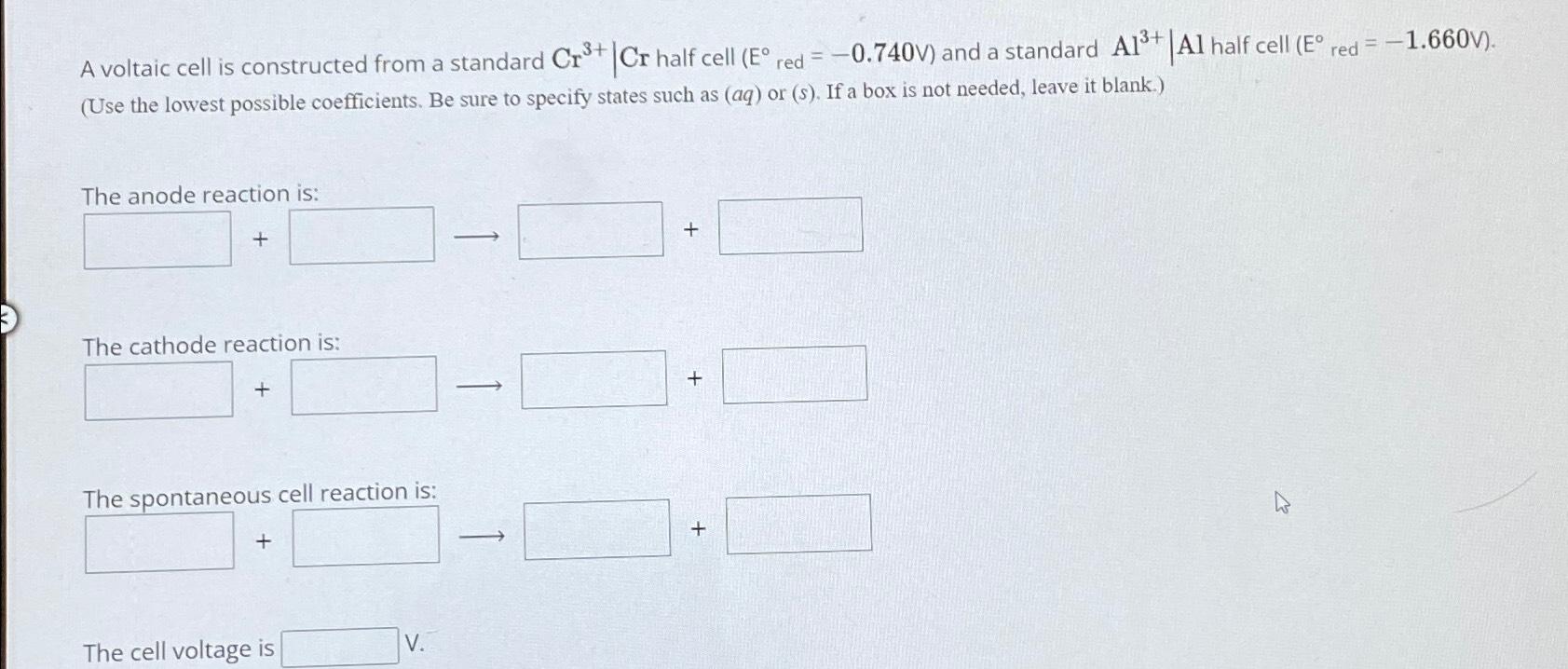 Solved A voltaic cell is constructed from a standard | Chegg.com