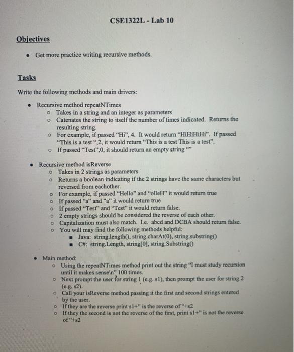 Solved CSE1322L - Lab 10 Objectives • Get more practice | Chegg.com