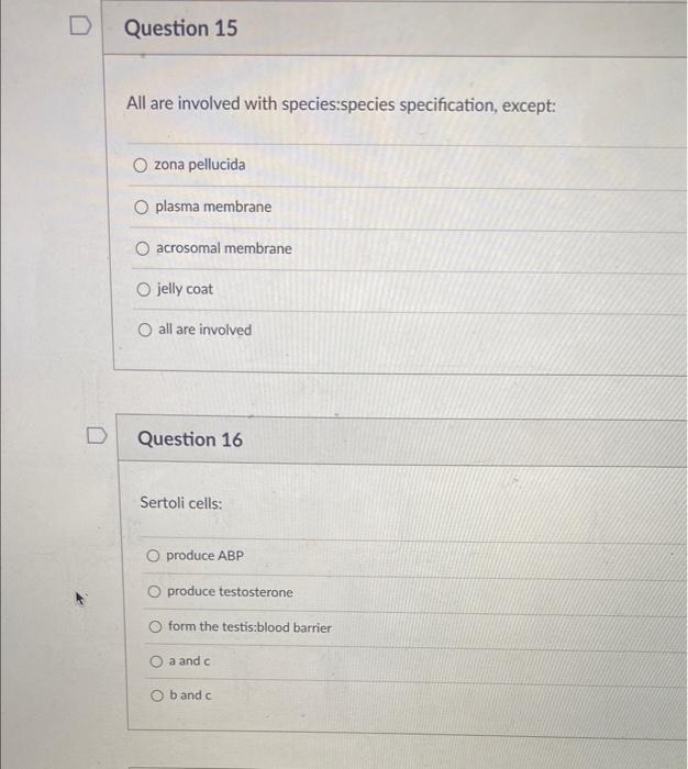 Solved All are involved with species:species specification, | Chegg.com