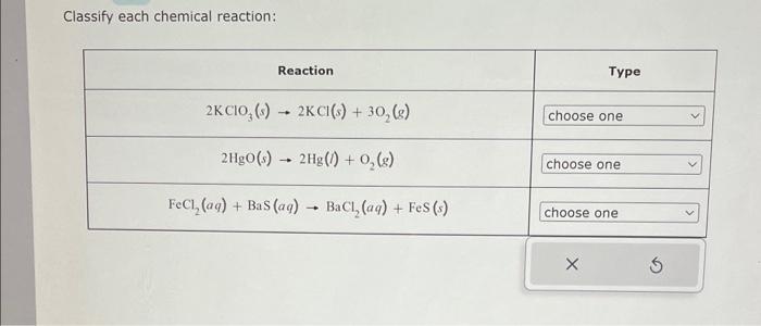 Classify each chemical reaction: | Chegg.com