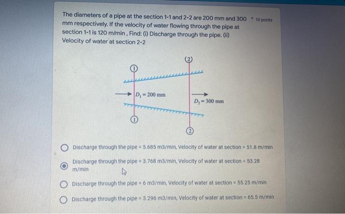 Solved The diameters of a pipe at the section 1-1 and 2-2 | Chegg.com Solved The diameters of a pipe at the section 1-1 and 2-2 | Chegg.com
