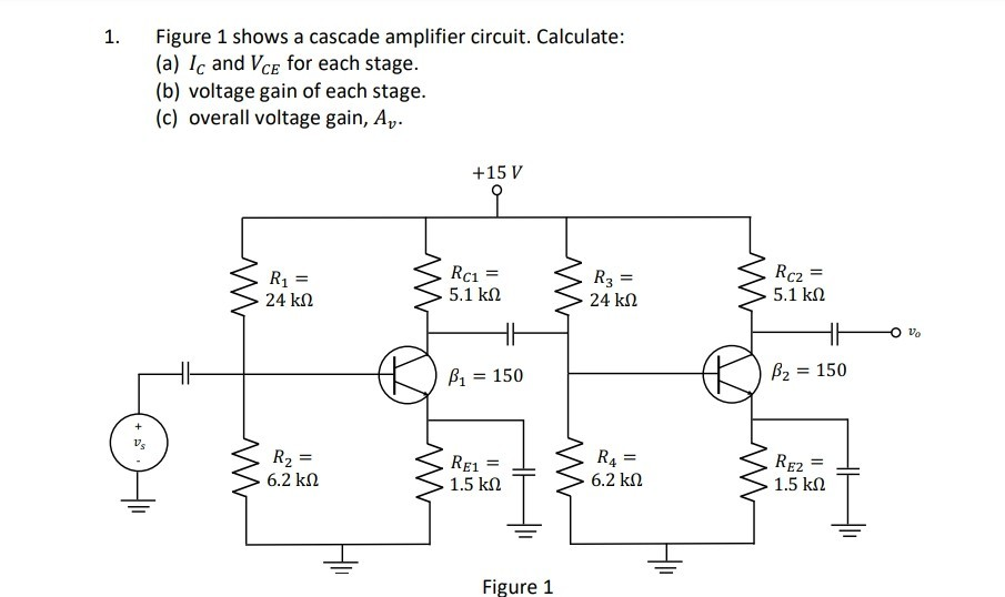 Solved 1. Figure 1 shows a cascade amplifier circuit. | Chegg.com