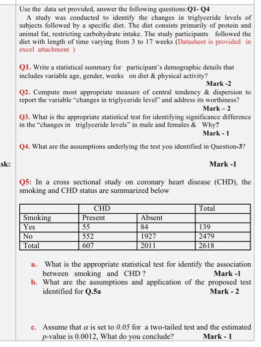 Use The Data Set Provided Answer The Following 