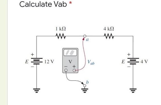 Solved Calculate Vab 1 ΚΩ 4 ΚΩ + + E = 12 V Vab E=4V + 1 | Chegg.com