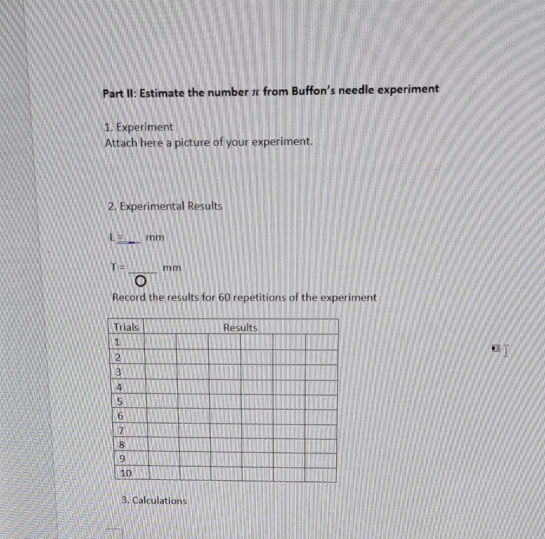 Buffon's Needle experiment Instructions - Get a | Chegg.com