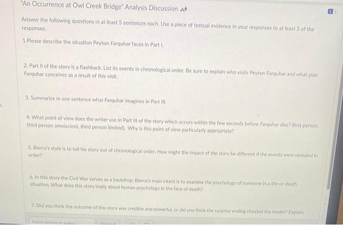 Solved An Occurrence at Owl Creek Bridge" Analysis | Chegg.com