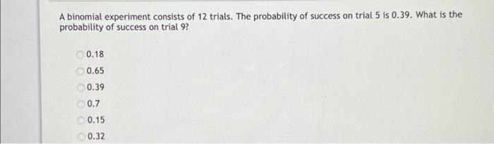 Solved A binomial experiment consists of 12 trials. The | Chegg.com