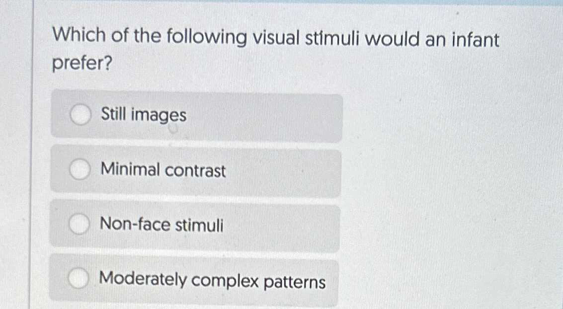 Solved Which of the following visual stímuli would an infant | Chegg.com