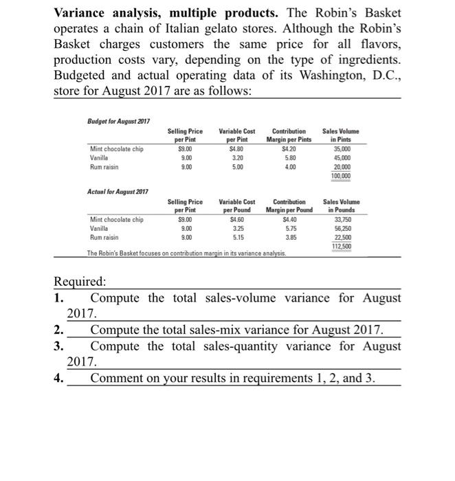 Solved Variance analysis, multiple products. The Robin's | Chegg.com
