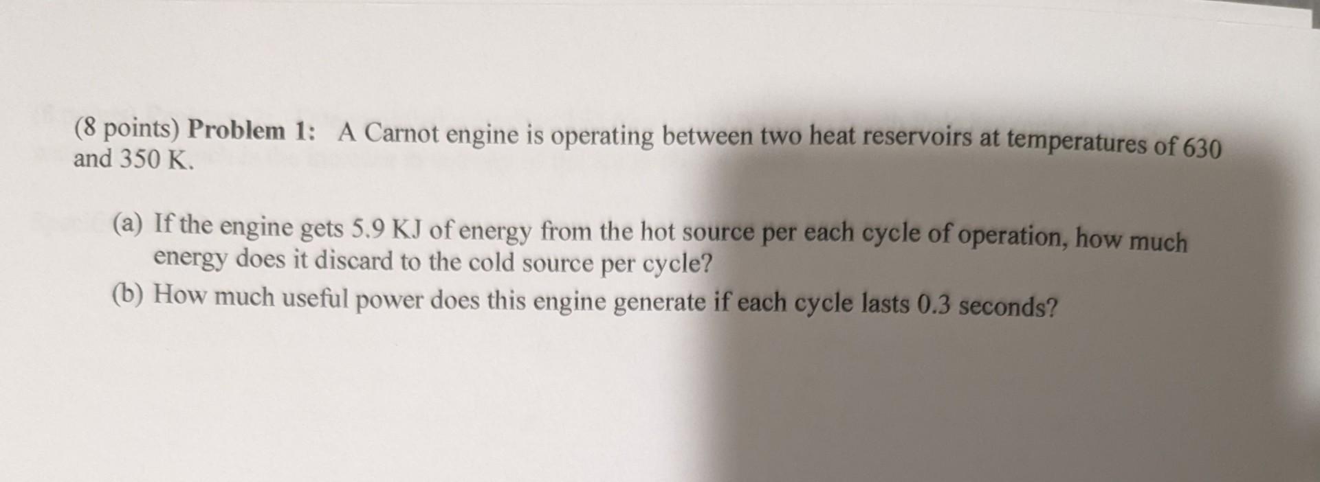 Solved (8 points) Problem 1: A Carnot engine is operating | Chegg.com