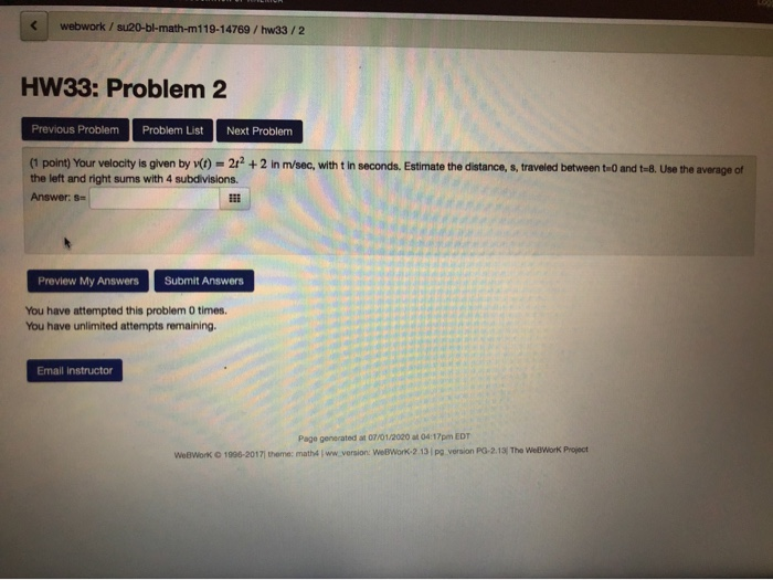 Solved webwork / su20-bl-math-m119-14769 / hw33/2 HW33: | Chegg.com