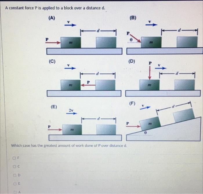 Solved constant force Pis applied to a block over a distance | Chegg.com
