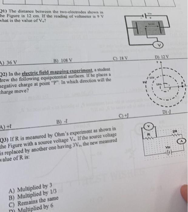 Solved 21) The distance between the two-electrodes shown in | Chegg.com