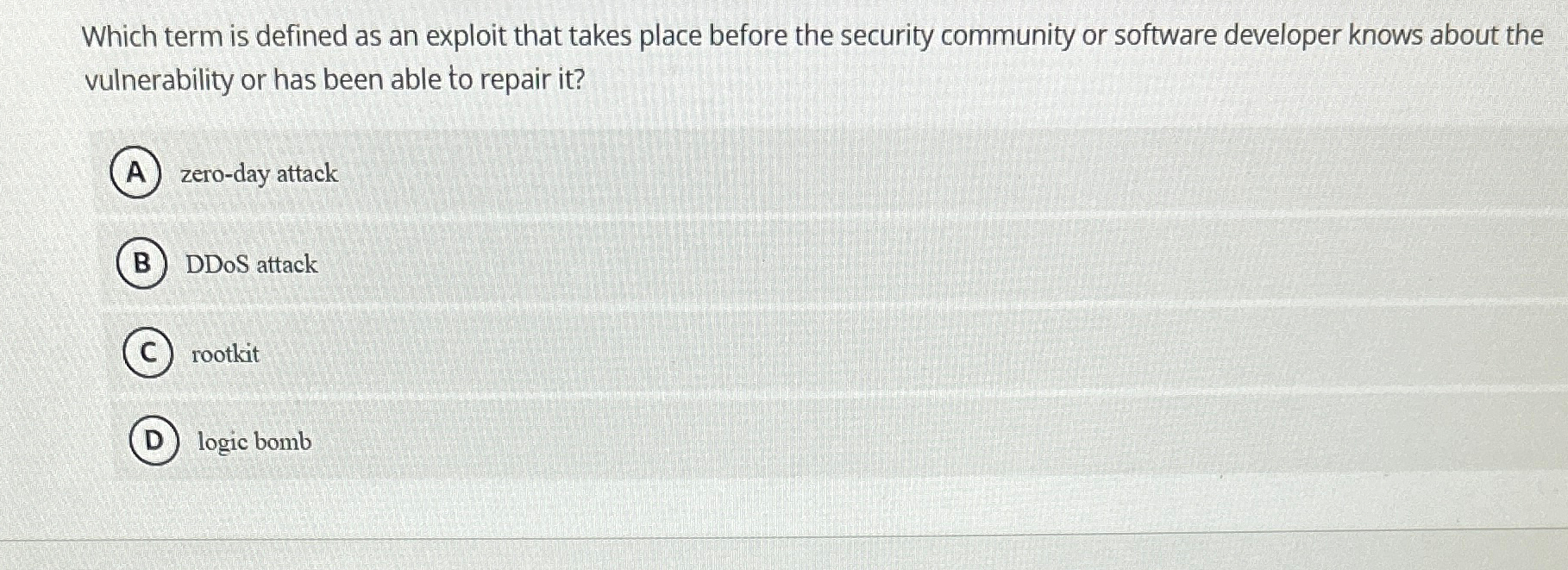 Solved Which term is defined as an exploit that takes place | Chegg.com