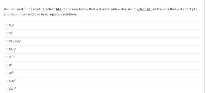 Solved As discussed in the reading, select ALL of the ions | Chegg.com