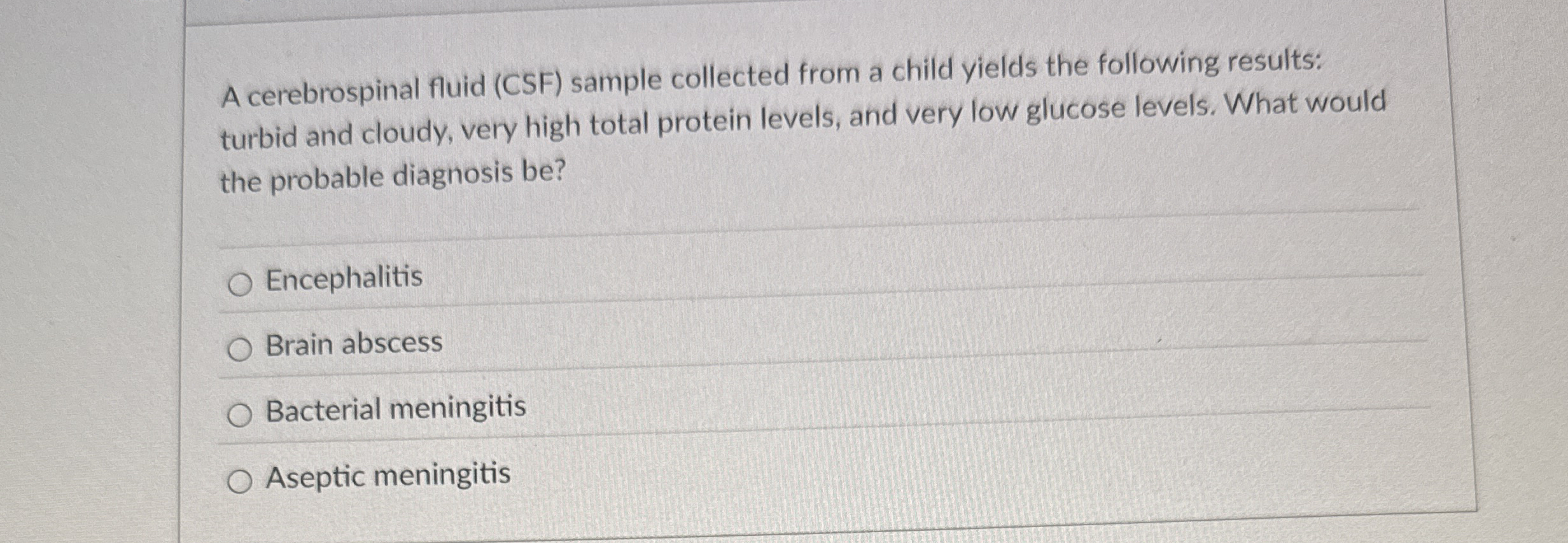 Solved A cerebrospinal fluid (CSF) ﻿sample collected from a | Chegg.com