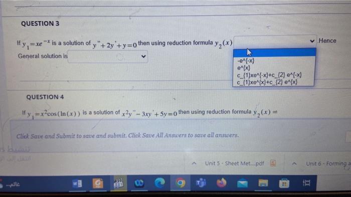 Solved If y1=xe−x is a solution of y′′+2y′+y=0 then using | Chegg.com