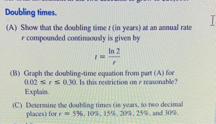 Solved I Doubling times. (A) Show that the doubling time t | Chegg.com