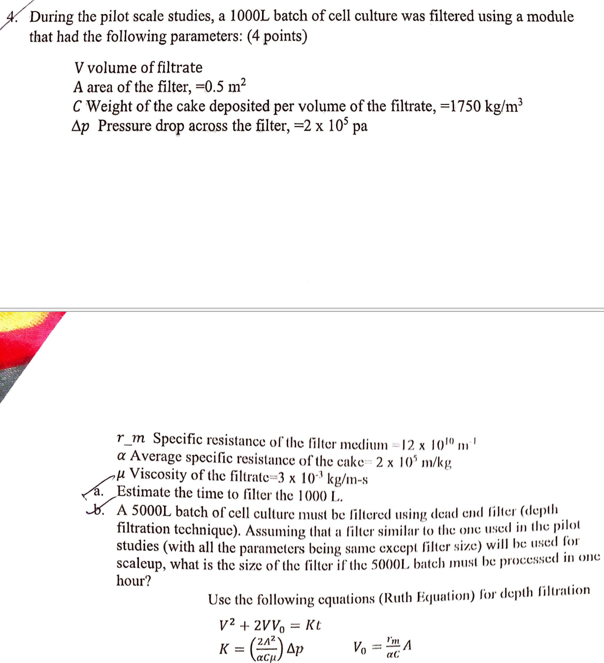Solved During the pilot scale studies, a 1000L batch of cell | Chegg.com