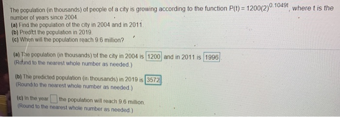 Solved The population (in thousands) of people of a city is | Chegg.com