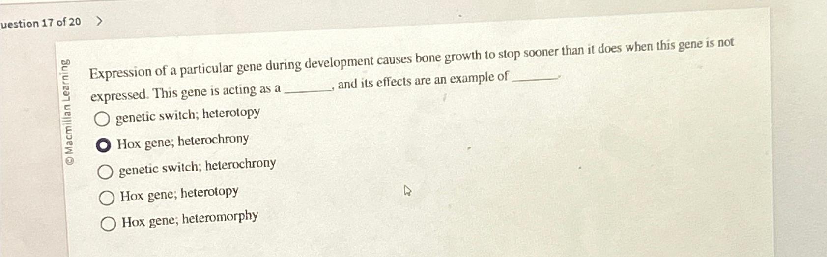 Solved uestion 17 ﻿of 20Expression of a particular gene | Chegg.com