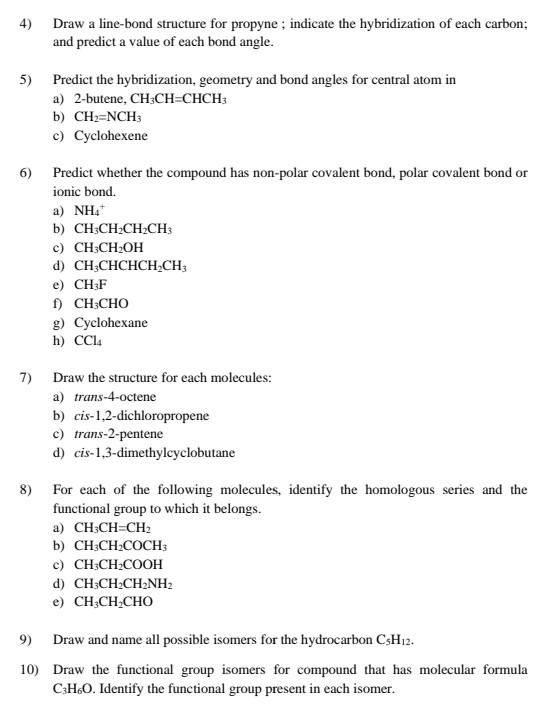 Solved 4) Draw a line-bond structure for propyne ; indicate | Chegg.com