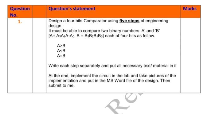 Solved Design a four bits Comparator using five steps of | Chegg.com