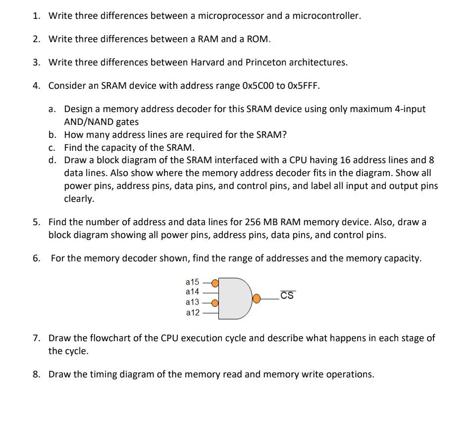 Solved 1. Write three differences between a microprocessor | Chegg.com