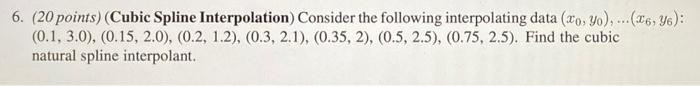 Solved 6. (20 points) (Cubic Spline Interpolation) Consider | Chegg.com