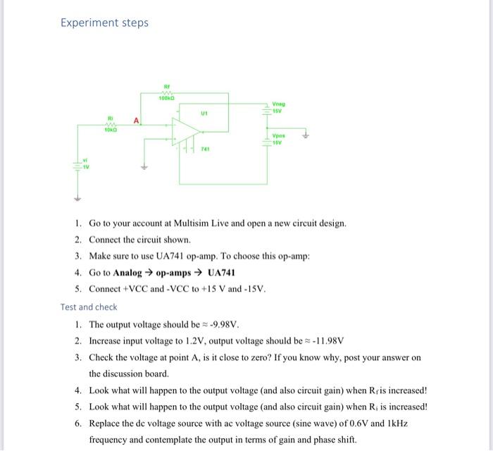 Experiment steps 1. Go to your account at Multisim | Chegg.com