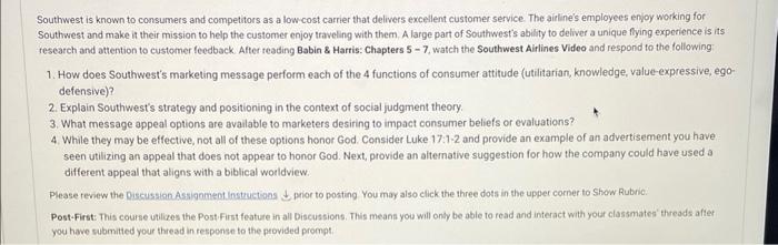 Solved Southwest is known to consumers and competitors as a | Chegg.com