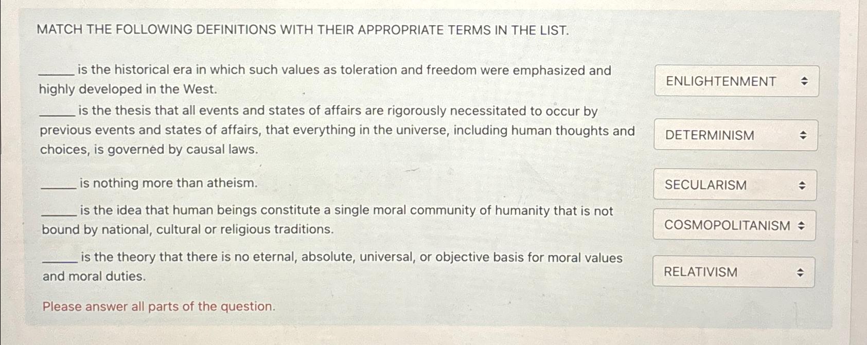 Solved MATCH THE FOLLOWING DEFINITIONS WITH THEIR | Chegg.com