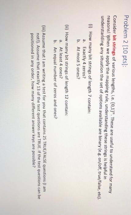 Solved Problem 2 10 Pts Consider Bit Strings Of Various 