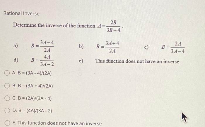 Solved Rational Inverse 2B Determine the inverse of the | Chegg.com