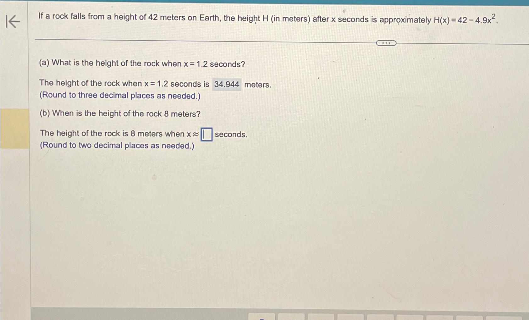 Solved If a rock falls from a height of 42 ﻿meters on Earth, | Chegg.com