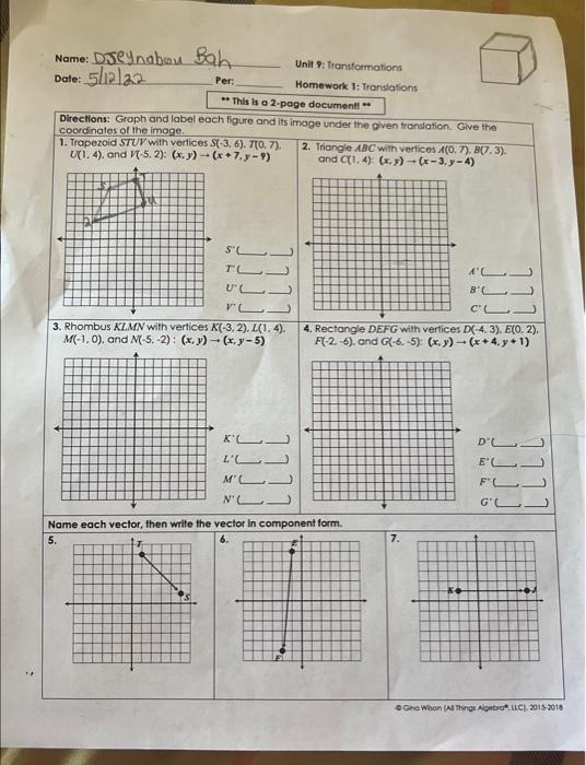Solved Name: Dseynobau Bah Date: 5helaz Unit 9: | Chegg.com