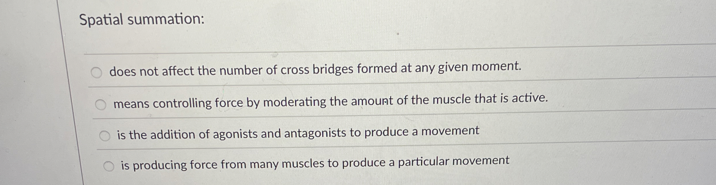 Solved Spatial summation:does not affect the number of cross | Chegg.com