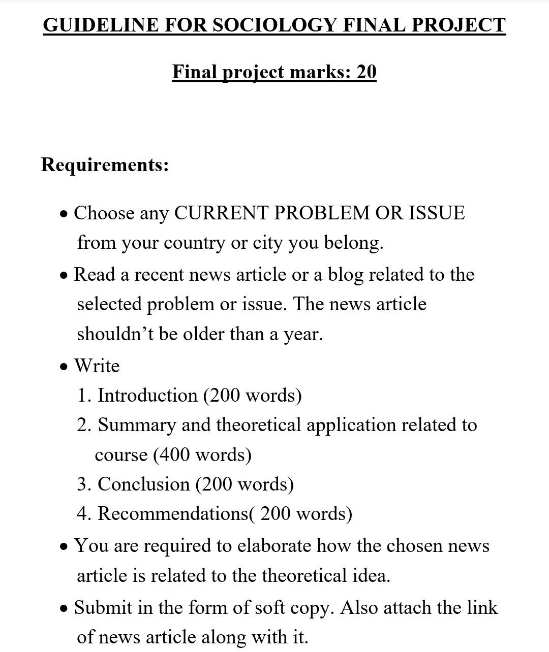 GUIDELINE FOR SOCIOLOGY FINAL PROJECT Final project | Chegg.com