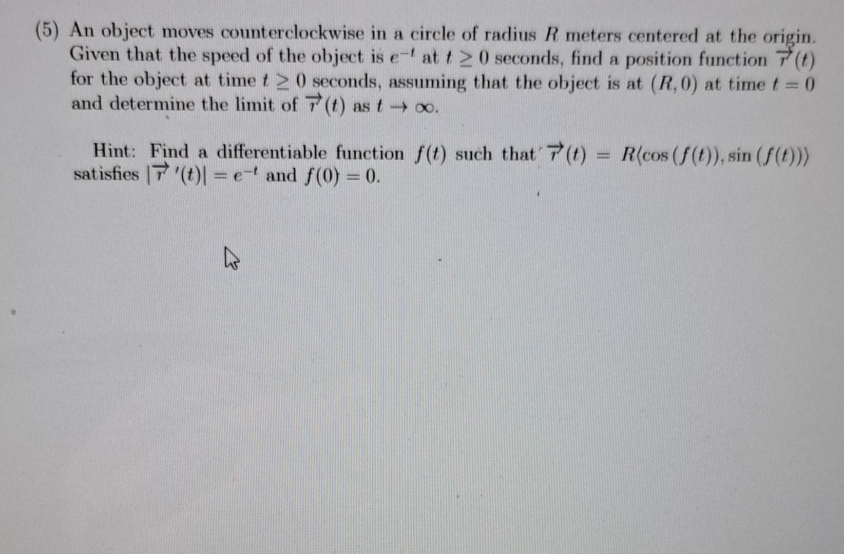 Solved 5 An Object Moves Counterclockwise In A Circle Of