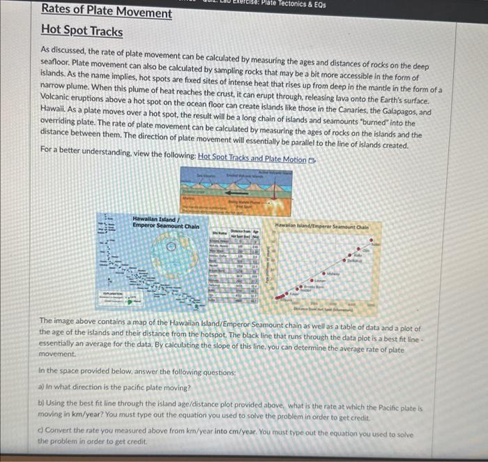 Solved Hot Spot Tracks As discussed, the rate of plate | Chegg.com