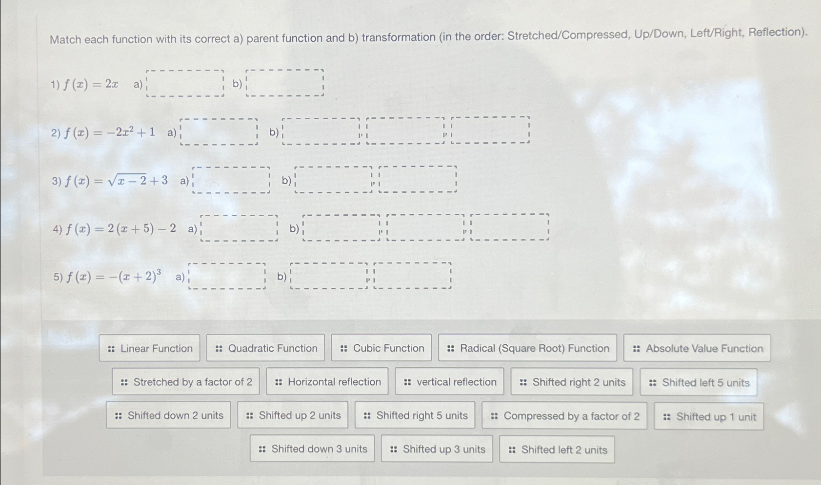 Solved Match each function with its correct a) ﻿parent | Chegg.com