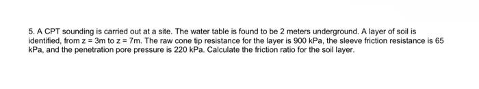 Solved 5. A CPT sounding is carried out at a site. The water | Chegg.com