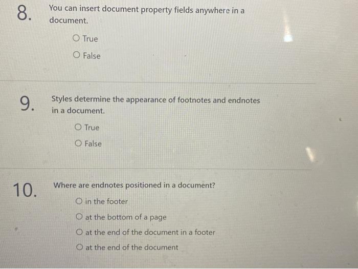 Solved 8. You can insert document property fields anywhere | Chegg.com