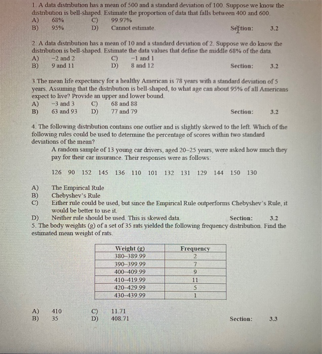 Solved 1. A data distribution has a mean of 500 and a | Chegg.com