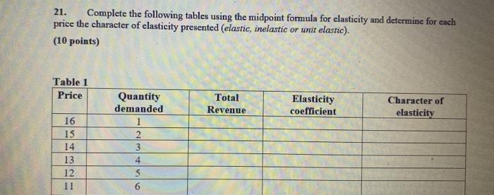 Solved 21. Complete the following tables using the midpoint | Chegg.com