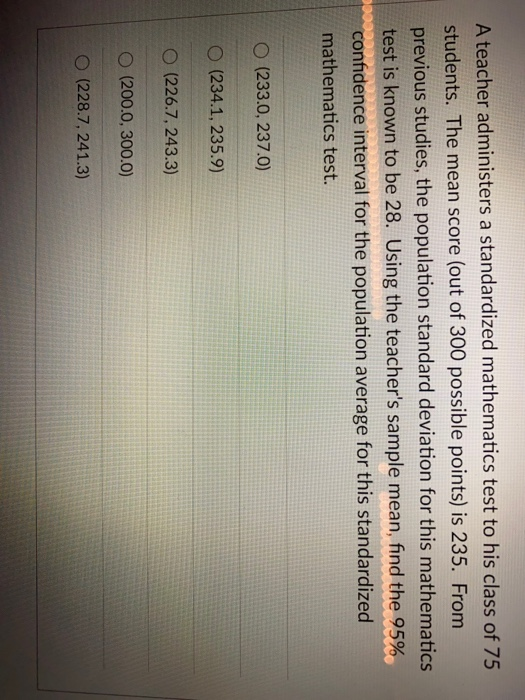 Solved A teacher administers a standardized mathematics test | Chegg.com