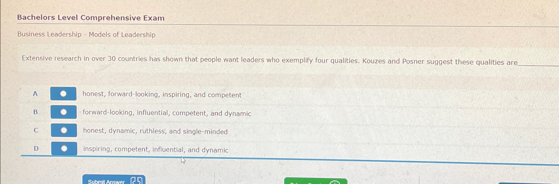 Solved Bachelors Level Comprehensive ExamBusiness Leadership | Chegg.com